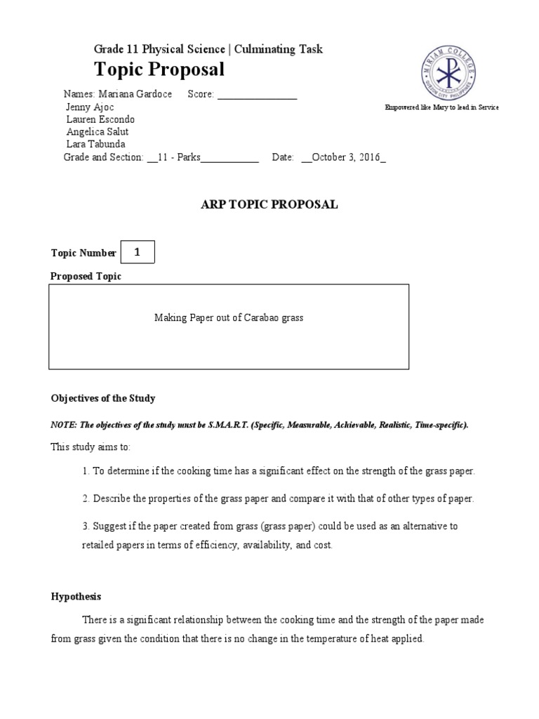 ARP Topic Proposal - Grass Paper | PDF | Hypothesis | Experiment