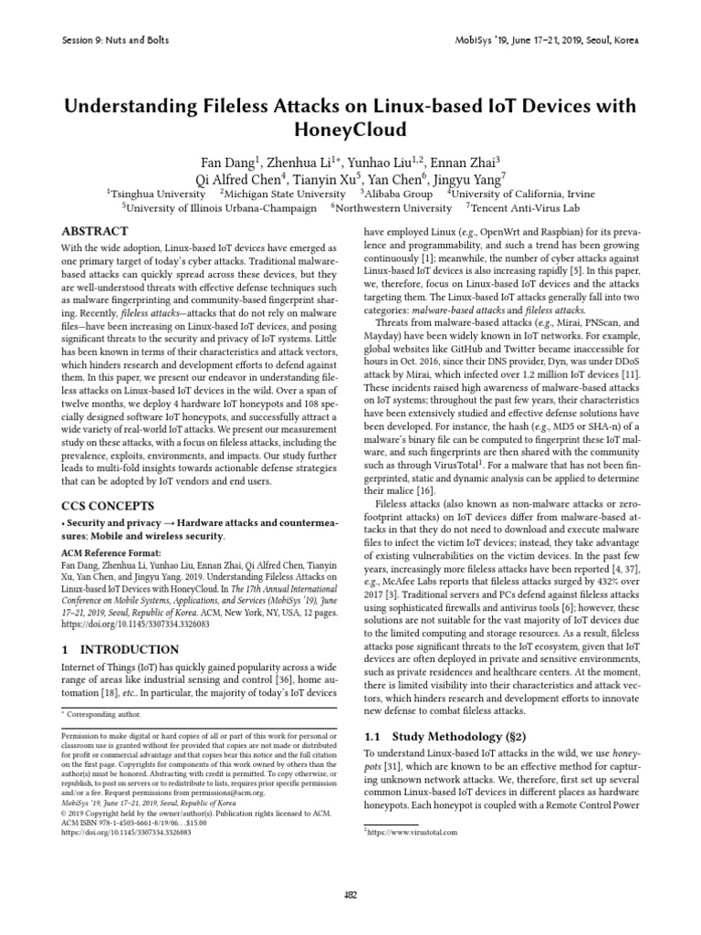 Understanding Fileless Attacks On Linux-Based Iot Devices With Honeycloud | PDF | Internet Of ...