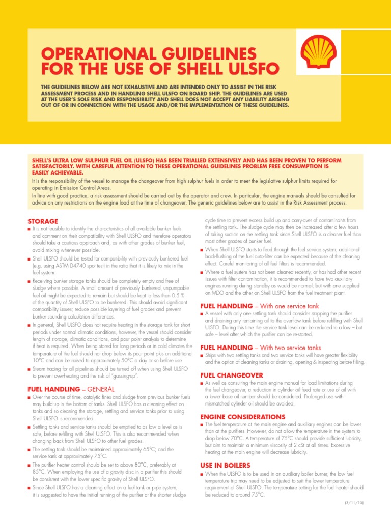 Operational Guidelines For The Use of Shell Ulsfo: Storage | PDF | Fuel ...