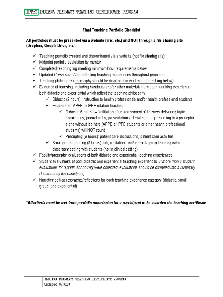 Pharmacy Teaching Portfolio Guide | PDF | Career & Growth | Self ...