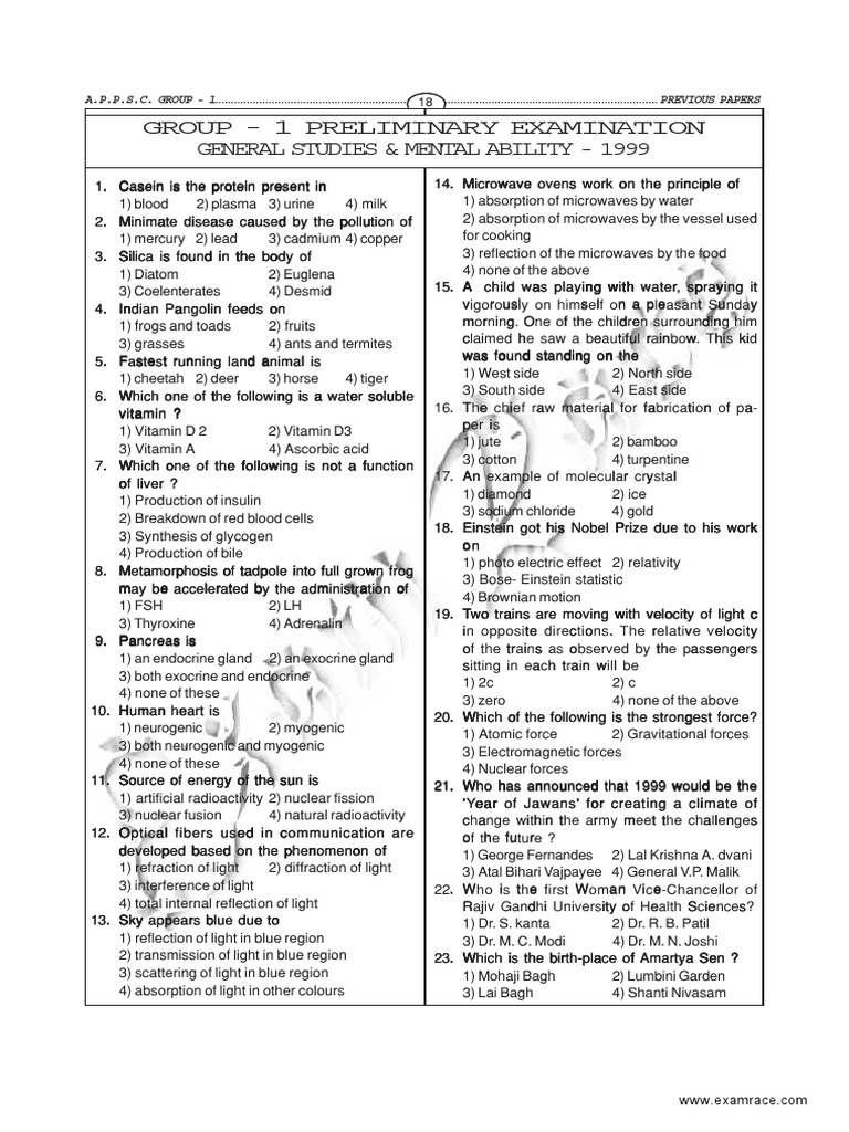 Group - 1 Preliminary Examination: General Studies & Mental Ability ...