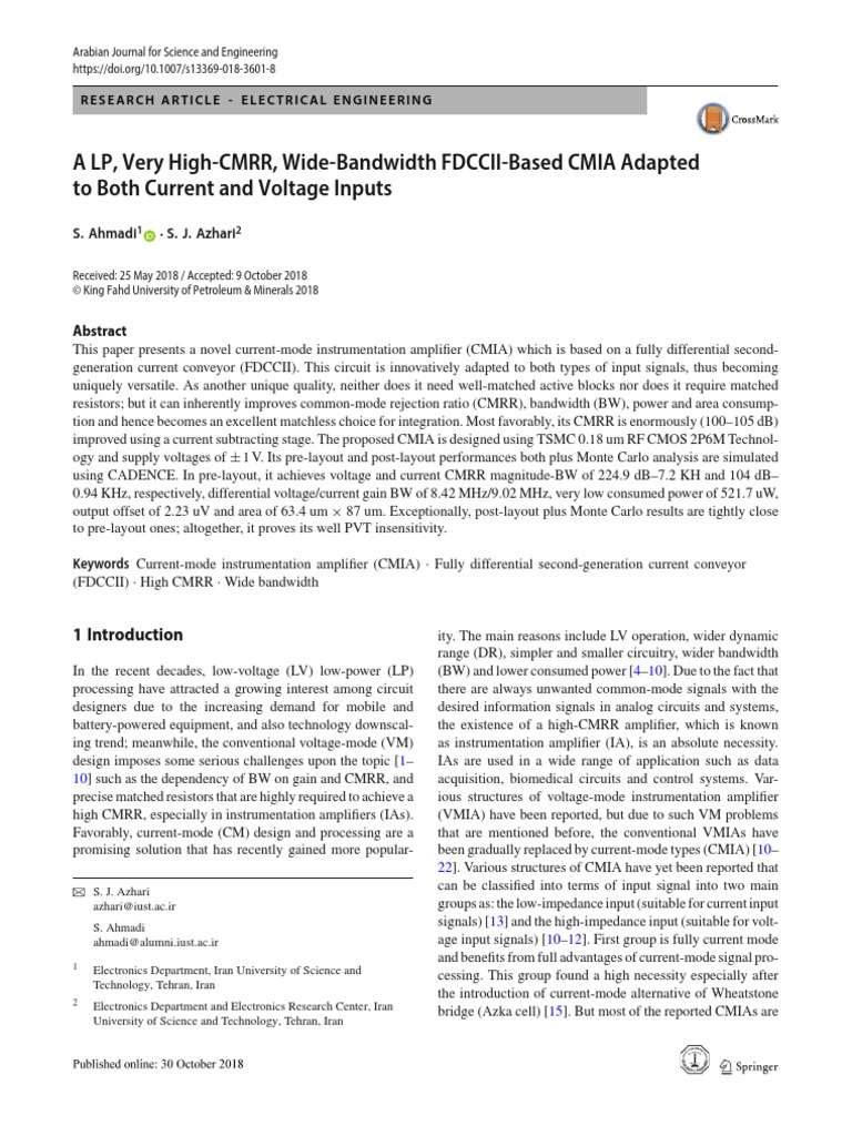 A LP, Very High-CMRR, Wide-Bandwidth FDCCII-Based CMIA Adapted To Both ...