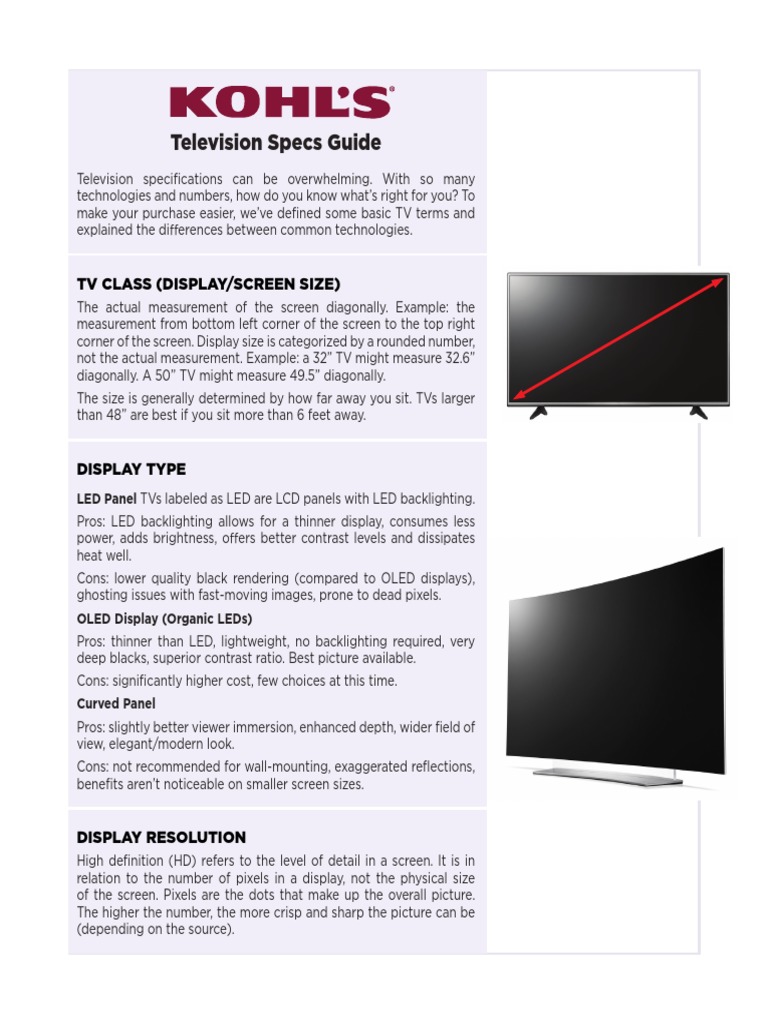 Television Specs Guide: TV Class (Display/Screen Size) | PDF ...