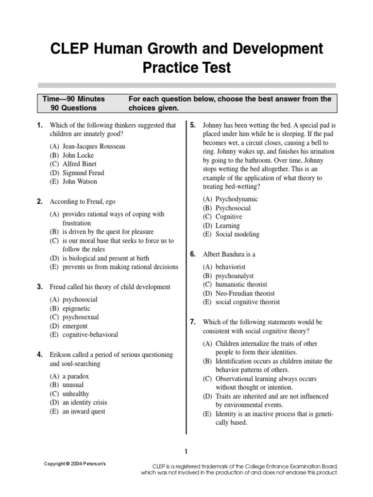 CLEP Human Growth and Development Practice Test | PDF | Prenatal ...