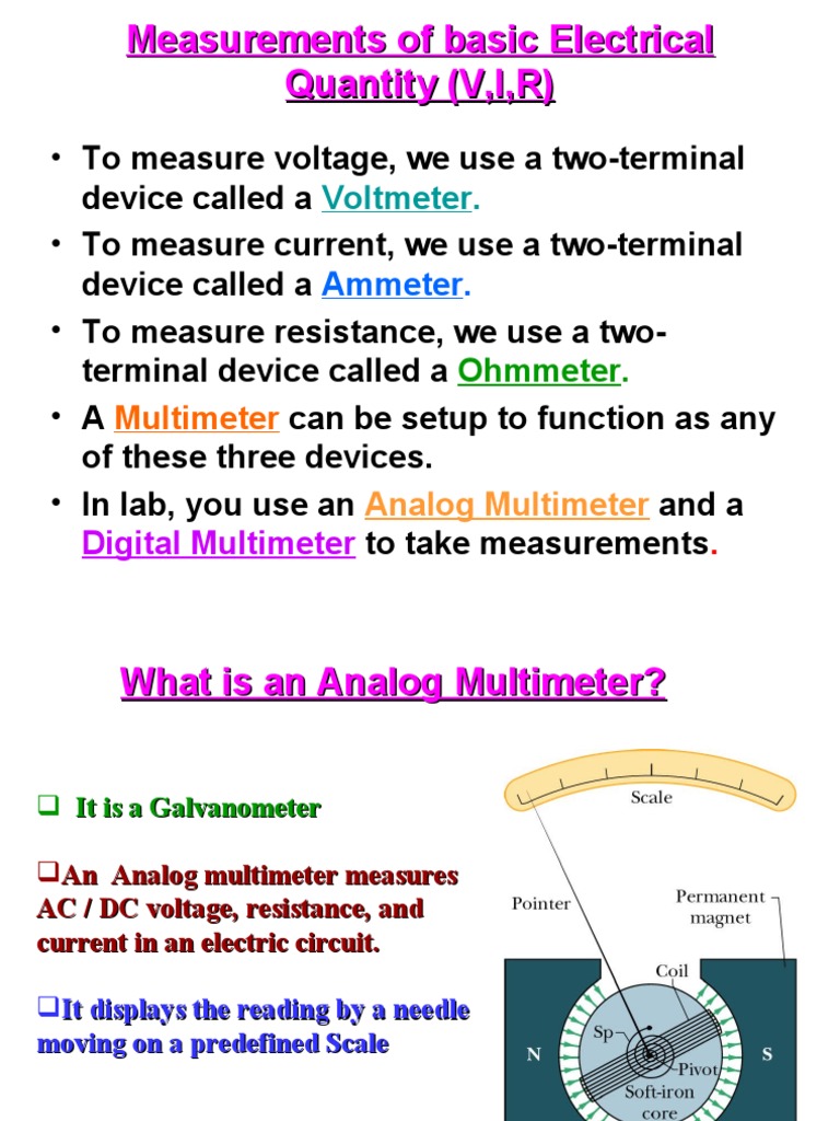01 MEASUREMENT OF ELECTRICAL QUANTITIES (V I R) .Pps | PDF | Voltage ...