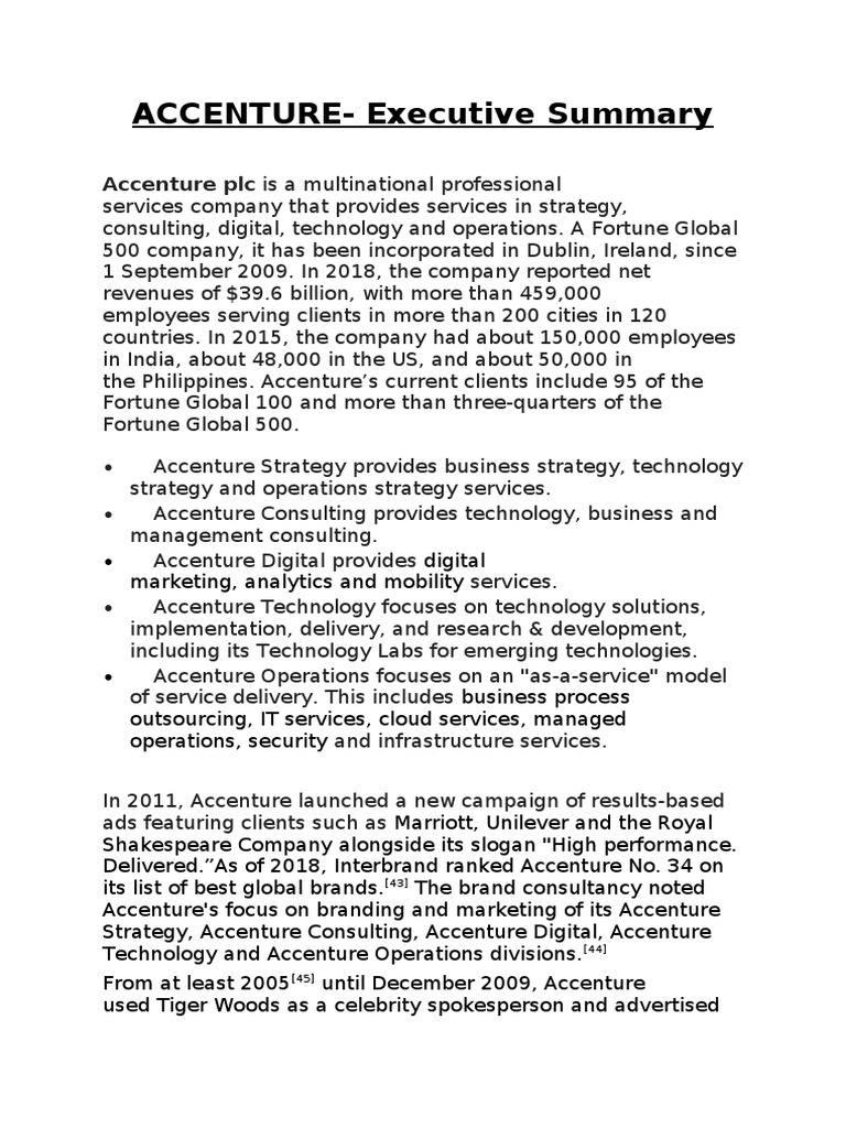 ACCENTURE-Executive Summary: Accenture PLC Is A Multinational ...