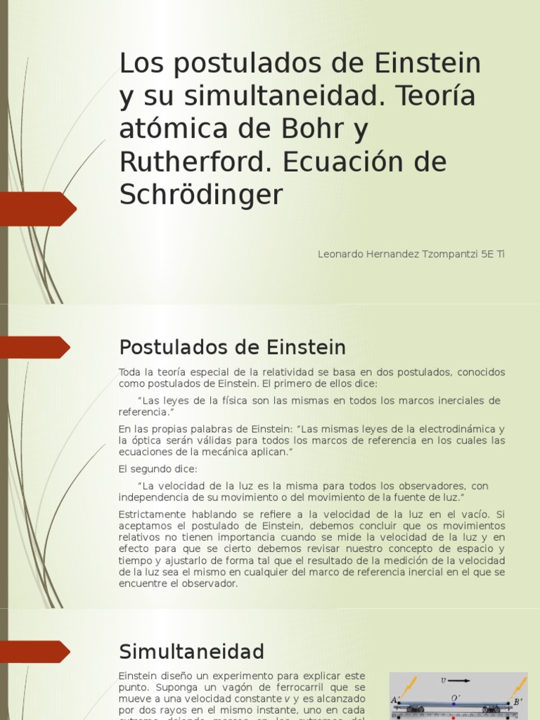 Los Postulados de Einstein y Su Simultaneidad - HTLEO5ETi | PDF ...
