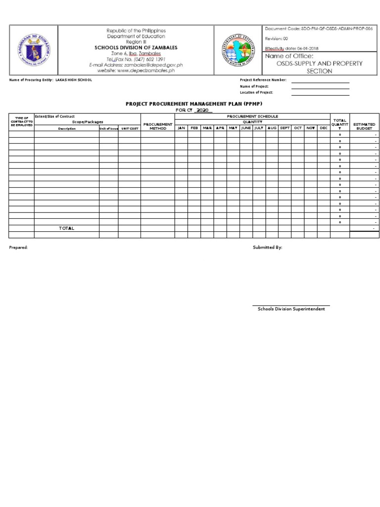 Project Procurement Management Plan (PPMP) : FOR CY - 2020 | PDF | Business