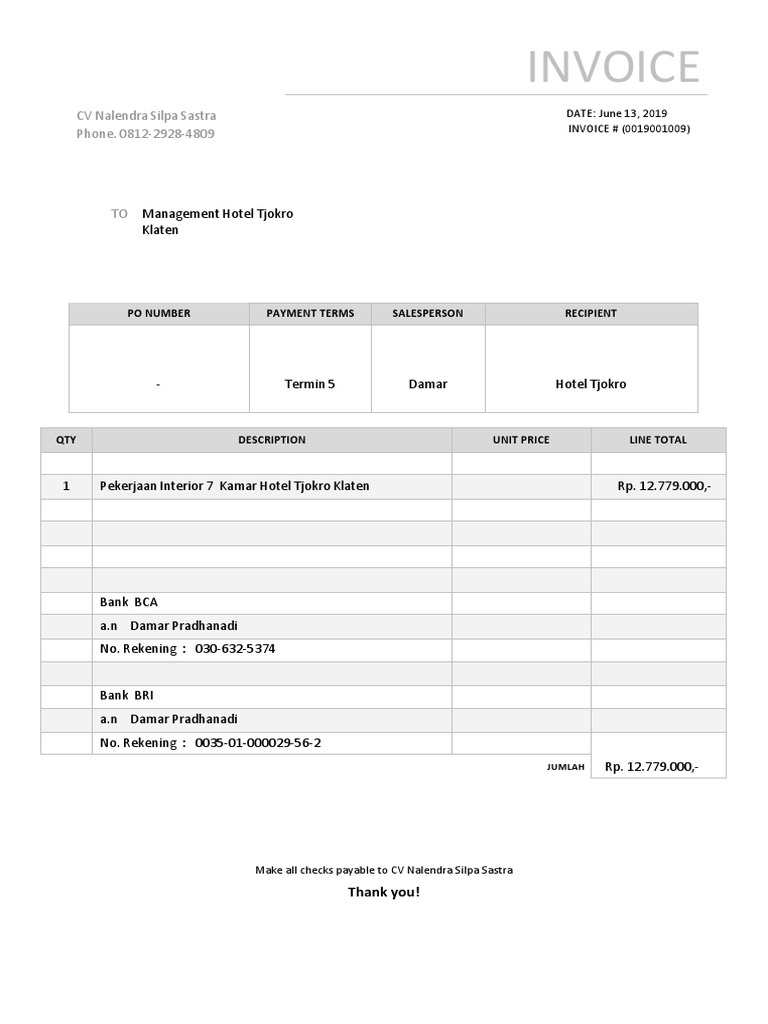 Hotel Interior Invoice June 2019 | PDF