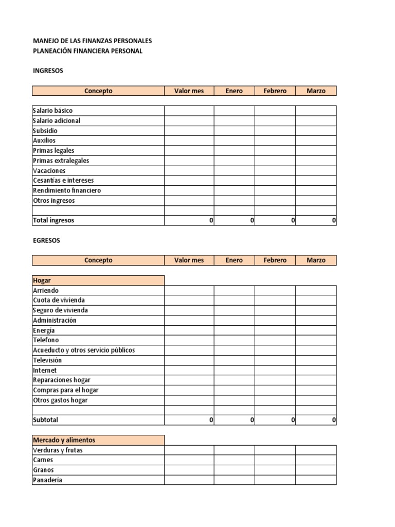 Formato Finanzas Personales | PDF | Finanzas personales | Dinero
