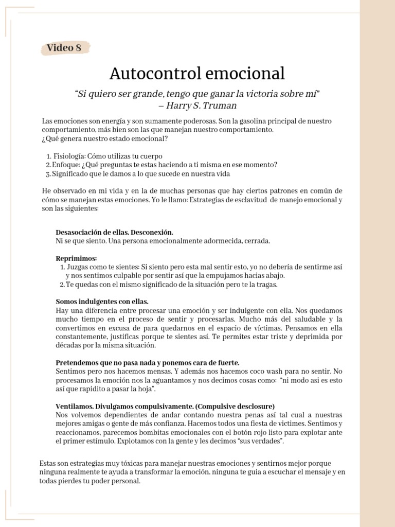 Autocontrol Emocional | PDF | Las emociones | Sicología