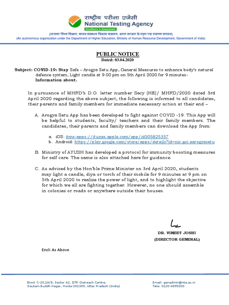 Public Notice: Defence System, Light Candle at 9.00 PM On 5th April ...