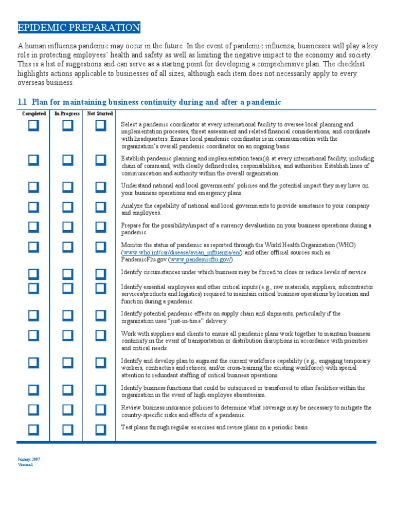 Pandemic Preparedness Checklist for Businesses | PDF | Influenza ...