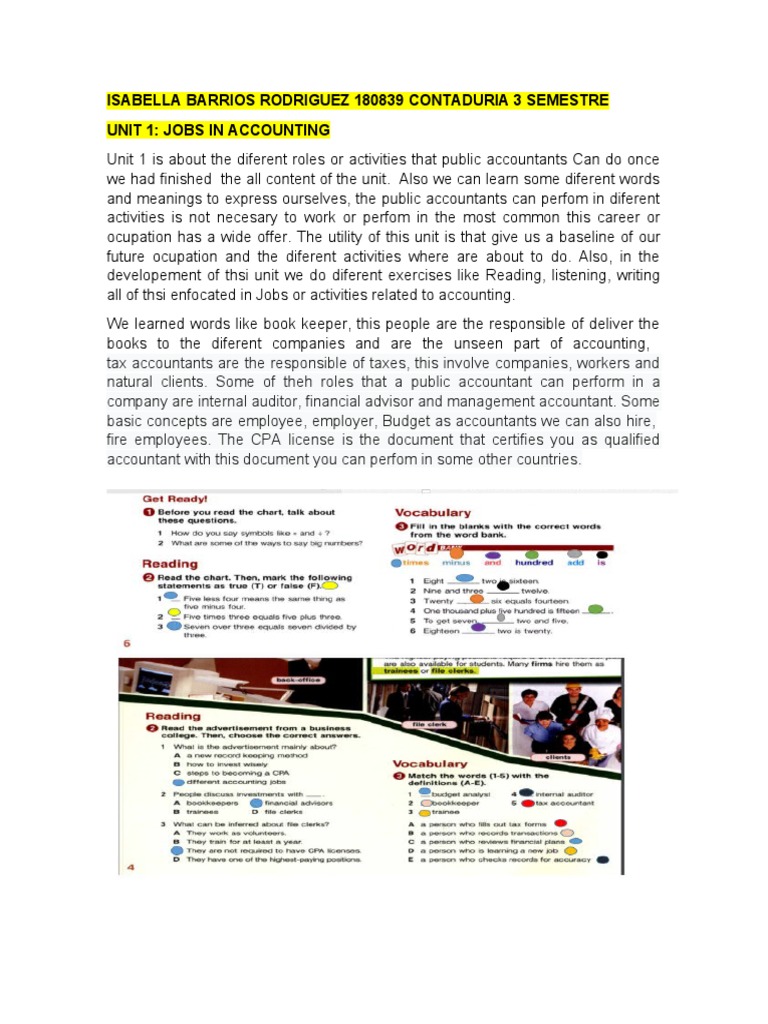 Isabella Barrios Rodriguez 180839 Contaduria 3 Semestre Unit 1: Jobs in ...