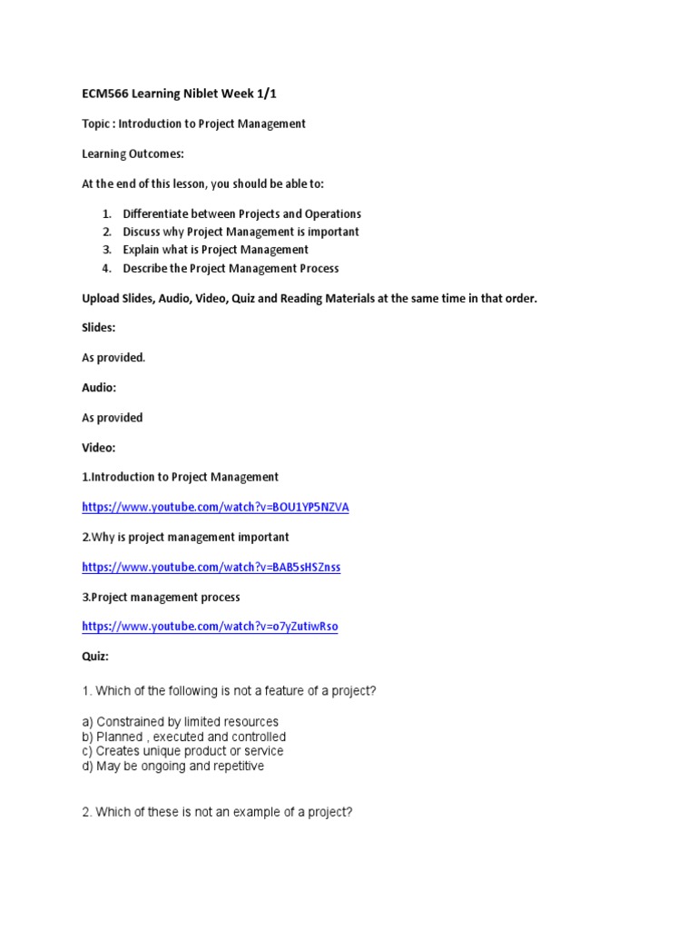 Project Management Quick Quiz | PDF | Project Management | Cognition