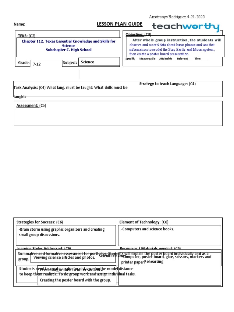 Lesson Plan Guide LPG Word 1 | PDF | Moon | Lesson Plan