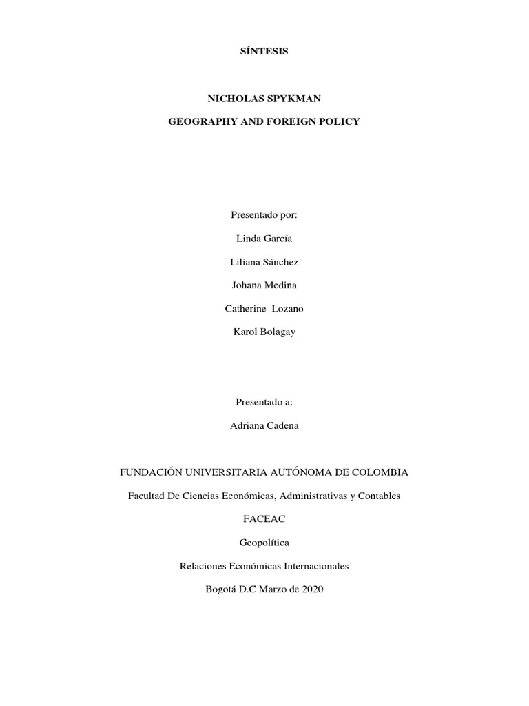 Geopolítica de Nicholas Spykman | PDF | Américas | América del Sur