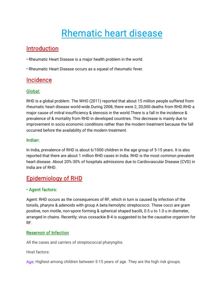 Rheumatic Heart Disease: An Overview of Incidence, Etiology ...
