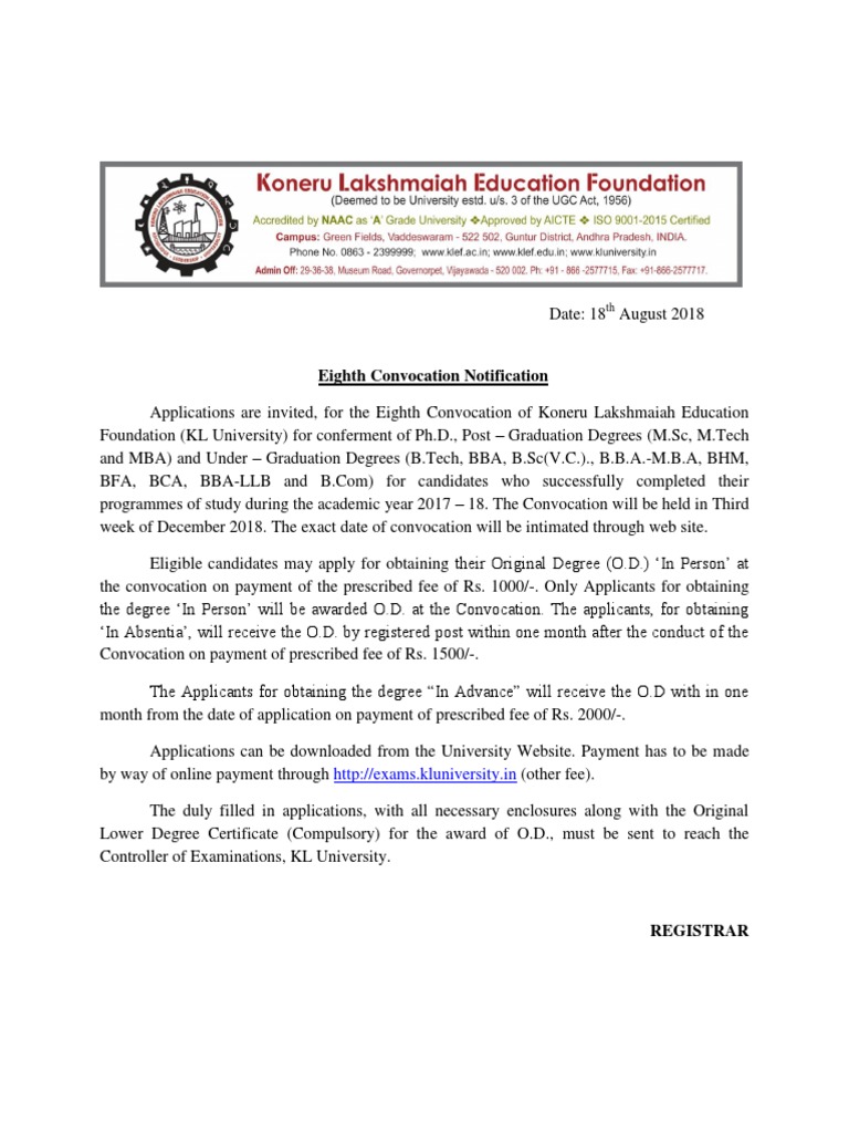 Eighth Convocation Notification | PDF