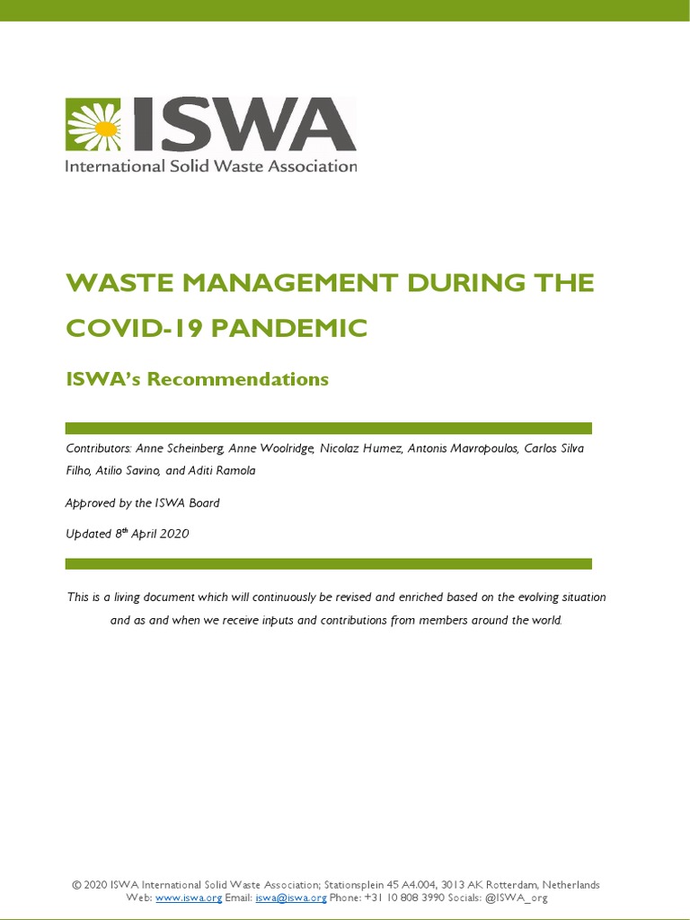 Waste Management During The Covid-19 Pandemic: ISWA's Recommendations | PDF | Recycling | Waste ...