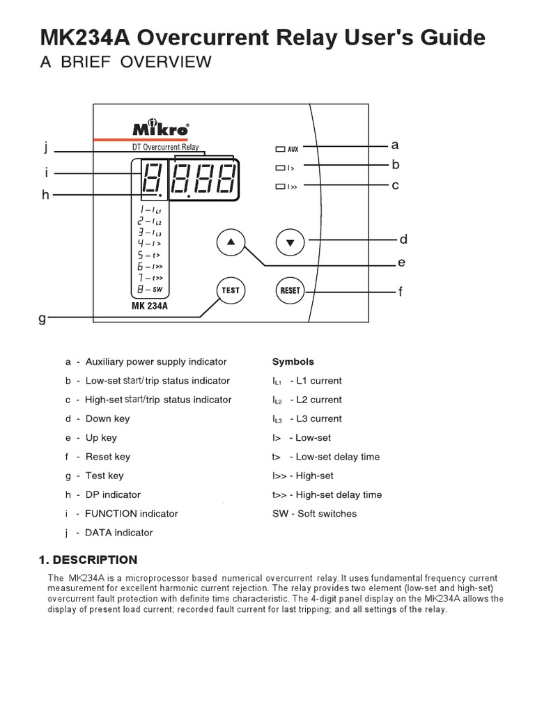 MK234A Microprocessor Overcurrent Relay | PDF | Relay | Switch