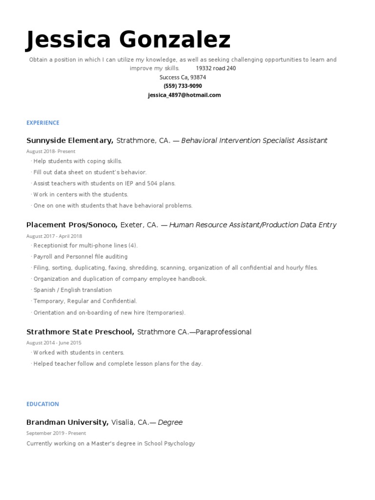 Jessica Gonzalez Resume | PDF