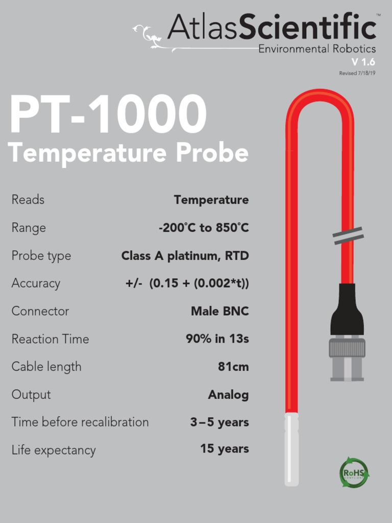 Temperature Probe: - 200 C To 850 C Class A Platinum, RTD +/ - (0.15 ...
