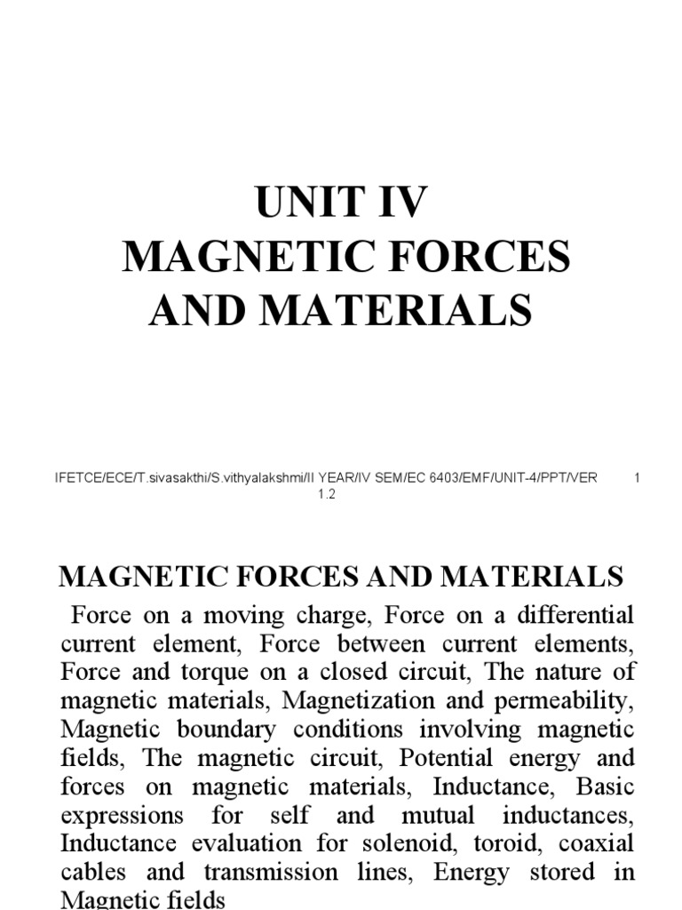 Unit Iv Magnetic Forces and Materials | PDF | Magnetism | Inductance