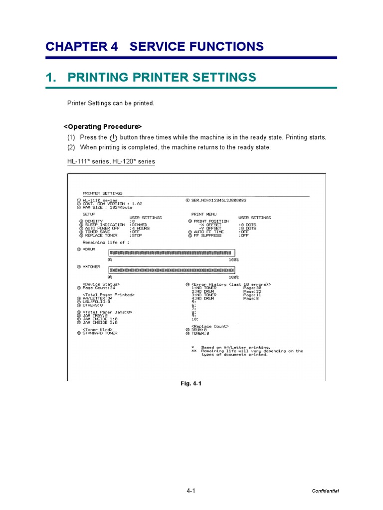 Printing Printer Settings: Chapter 4 Service Functions | PDF | Printer ...
