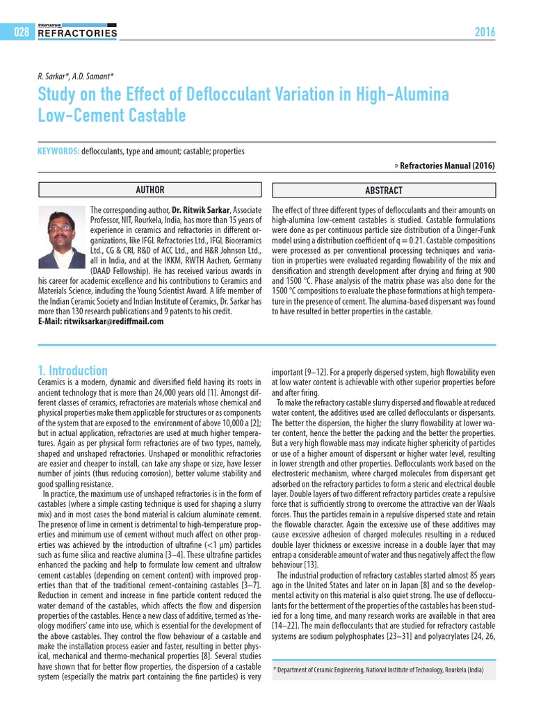 Deflocculant Impact on Alumina Castables | PDF | Refractory | Sintering