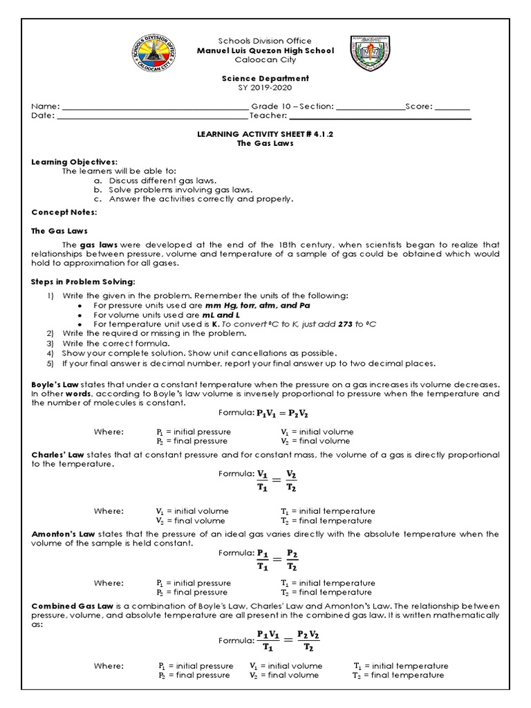 Grade 10 Gas Laws Overview | PDF | Gases | Pressure