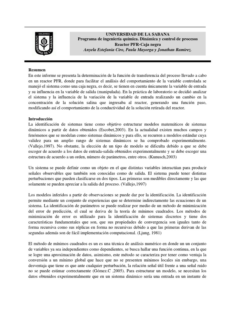 Informe PFR PDF | PDF | Reactor Quimico | Realimentación