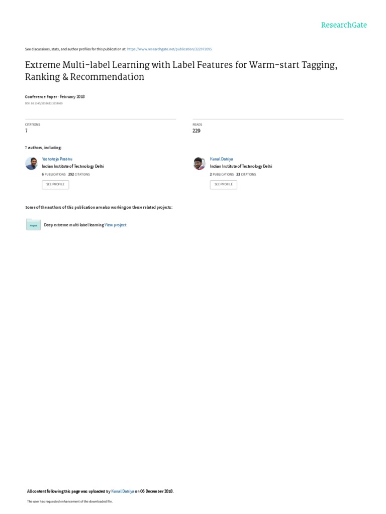 Extreme Multi-Label Learning With Label Features For Warm-Start Tagging, Ranking ...