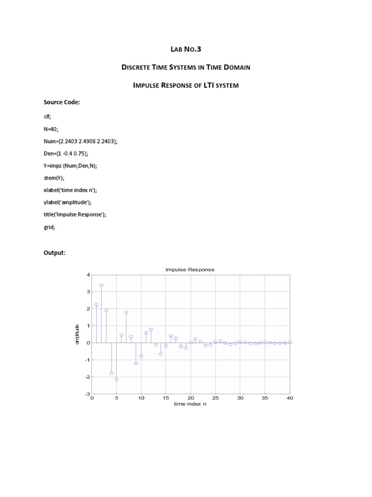 Lab No3 Discrete Time Systems In Time Domain Impulse Response Of Lti