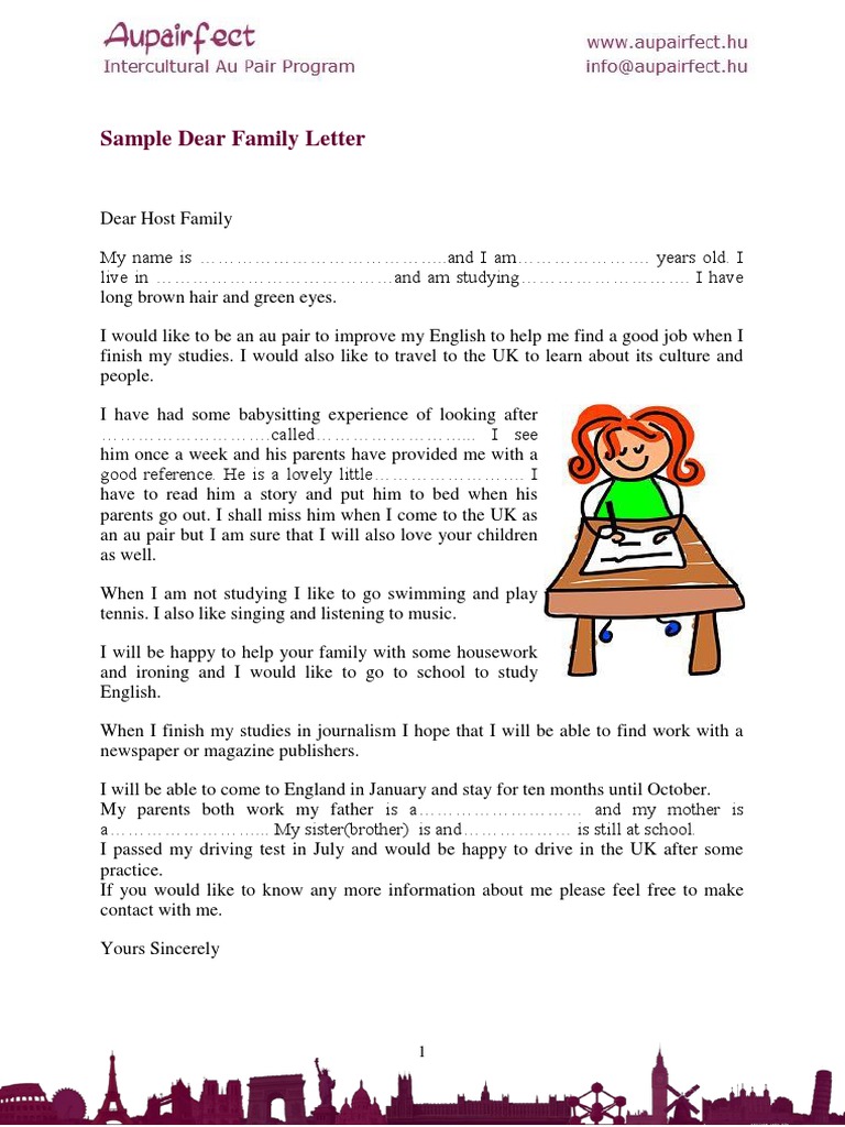 Au Pair Introduction Letter Template | PDF | Foreign Language Studies ...