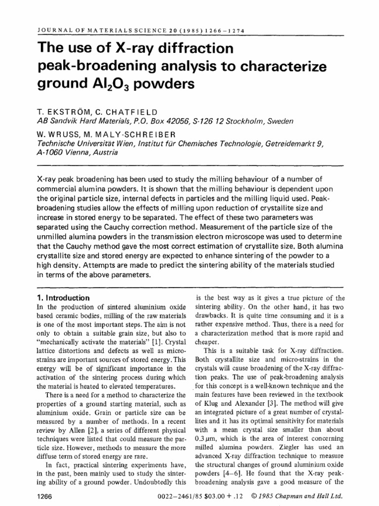 The Use of X Ray Diffraction Peak Broadening Analysis To Characterize ...