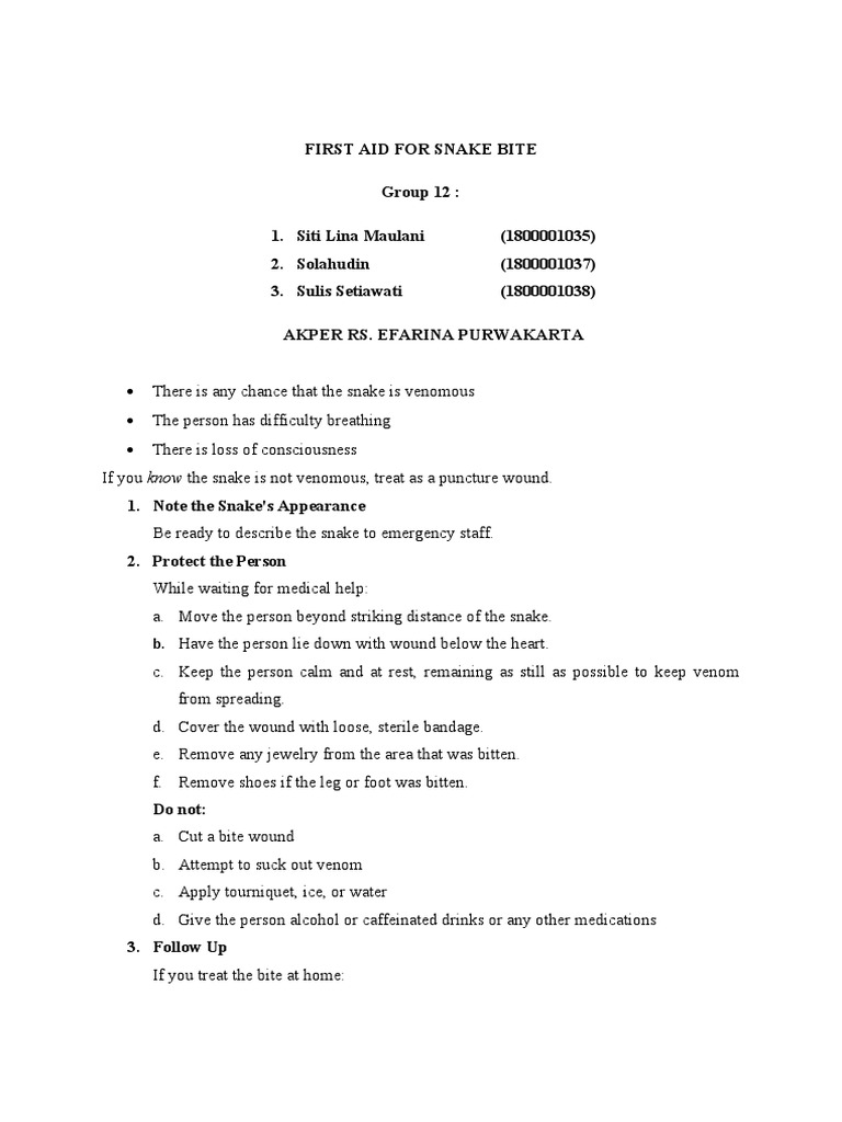 First Aid For Snake Bite | PDF