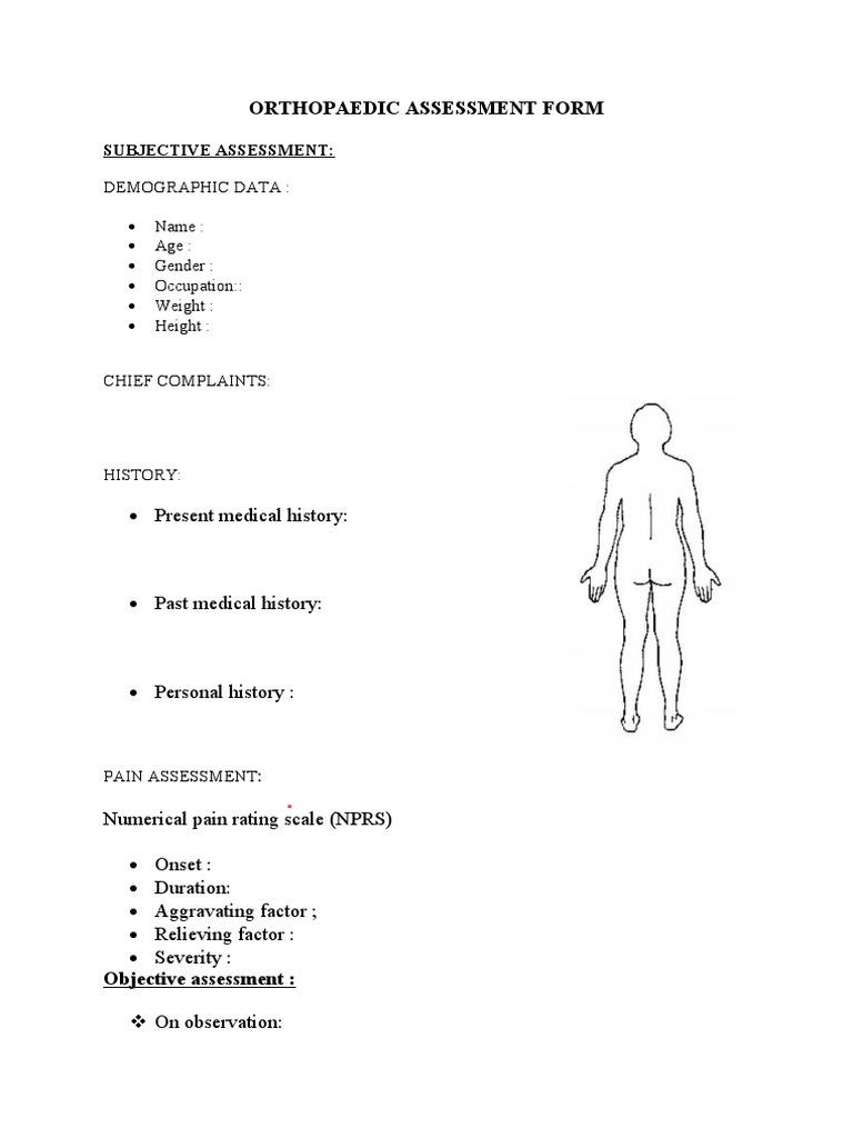 Orthopaedic Assessment Form | PDF