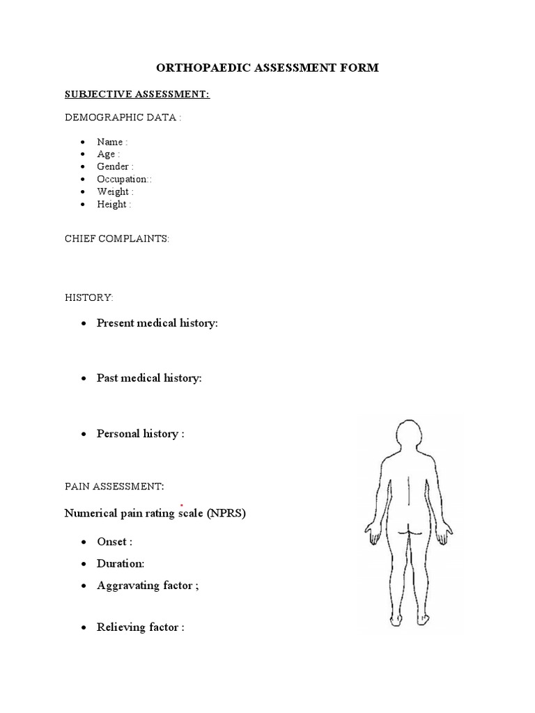 Orthopedic Assessment Form Template | PDF | Wellness | Science ...