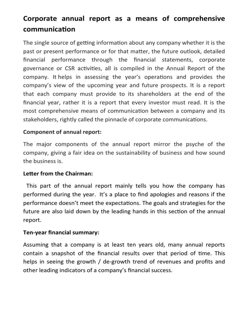 Corporate Annual Report As A Means of Comprehensive Communicatio1 | PDF ...