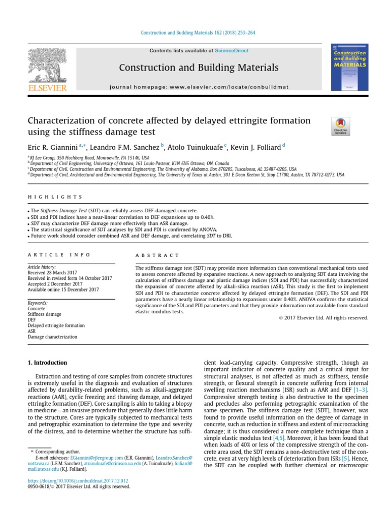Characterization of Concrete Affected by Delayed Ettringite Formation ...