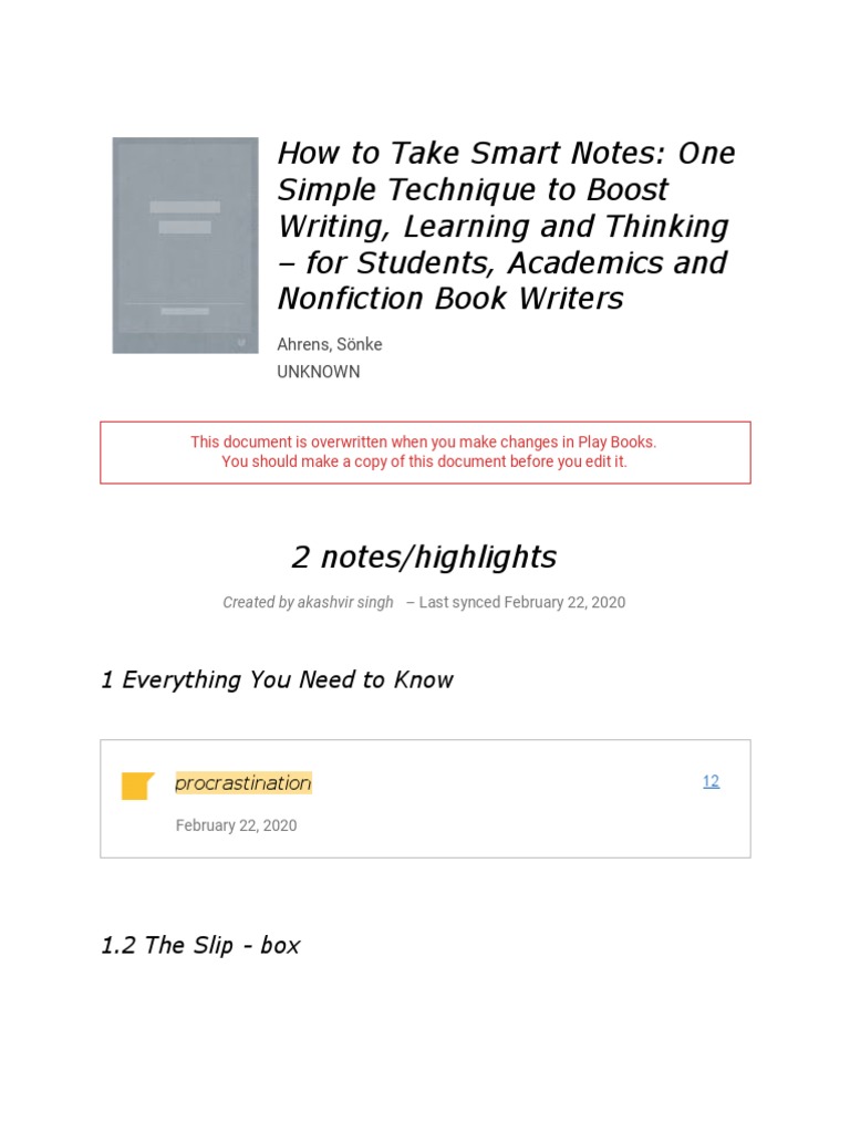 Notes From "How To Take Smart Notes" | PDF