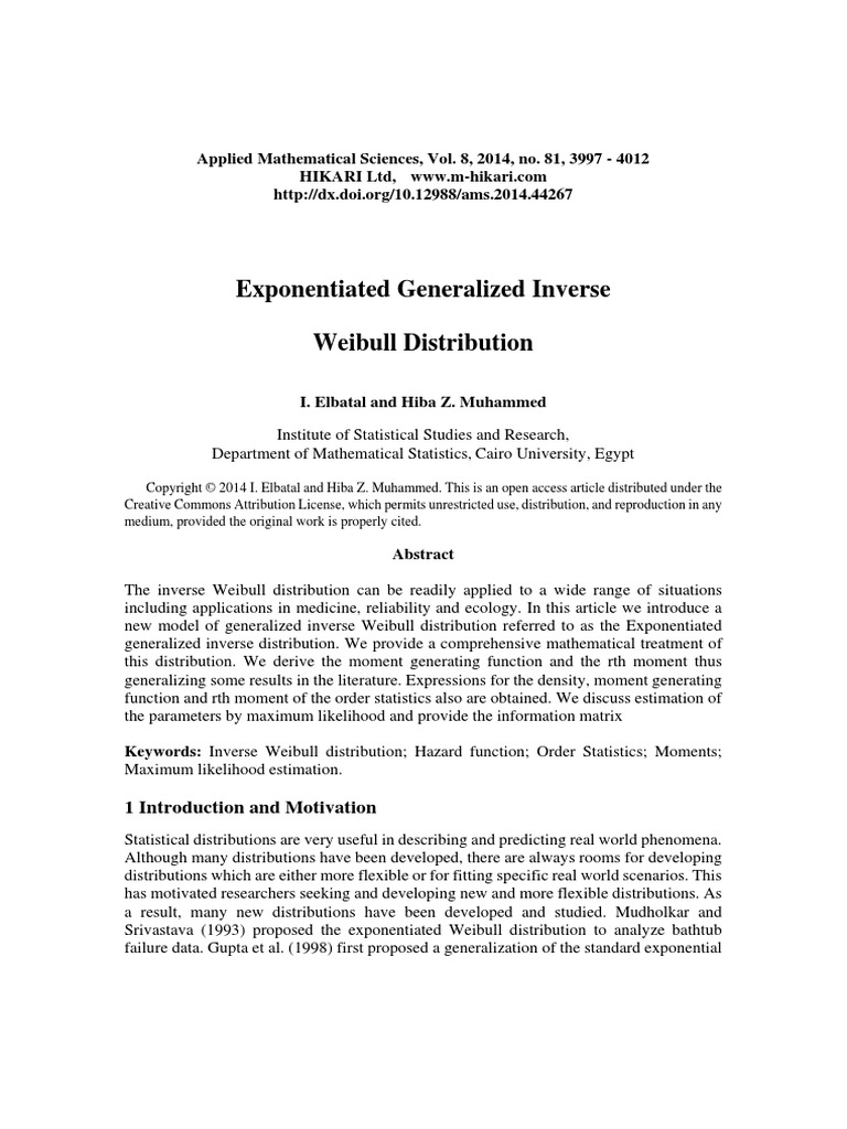 Exponentiated Generalized Inverse Weibull Distribution: 1 Introduction ...