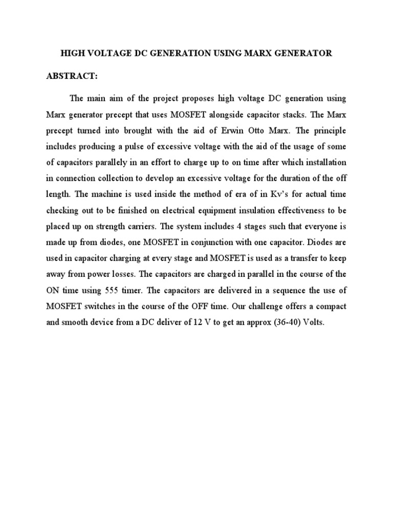 High Voltage DC Generation Using Marx Generator | PDF | Field Effect Transistor | Mosfet