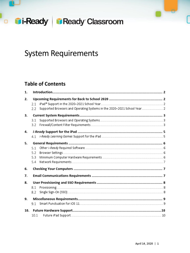 i-Ready System Requirements 2020-2021 | PDF | Ios | Chromebook