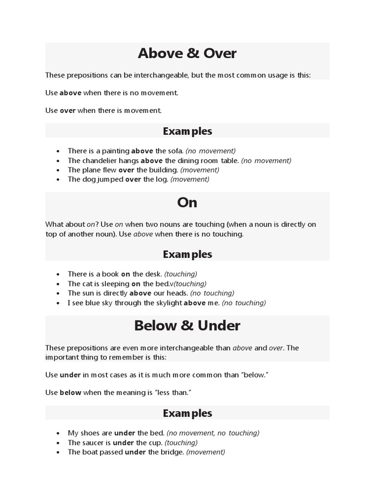 Above & Over: Examples | PDF