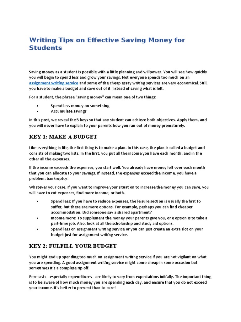 Writing Tips On Effective Saving Money For Student | PDF | Debit Card ...