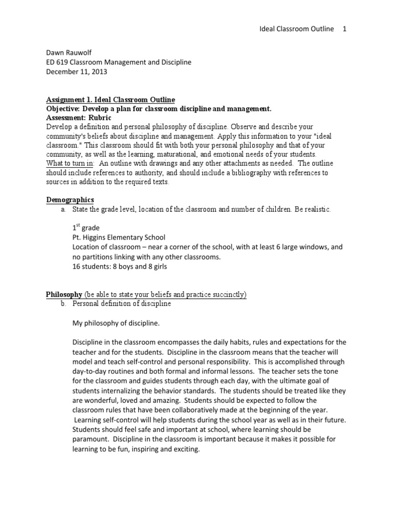 Ed 619 Ideal Classroom Outline | PDF | Classroom | Teachers