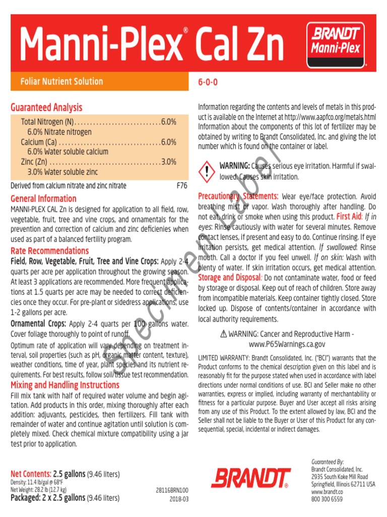 Manni Plex Cal ZN Label PDF | PDF | Zinc | Soil