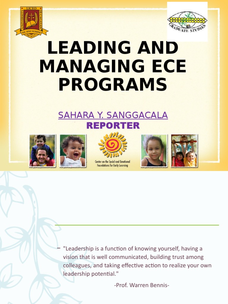 Leading and Managing Ece Programs: Sahara Y. Sanggacala Reporter | PDF